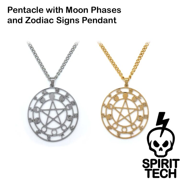 Pentacle with Moon Phases and Zodiac Signs Pendant - Spirit Tech
